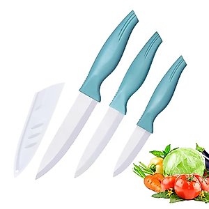 Zhiyun 3-Pieces Blue Ceramic Knife Set, 5-Inch Vegetable Knife 4-Inch Fruit Knife 3-Inch Peeling Knife,Suitable for Beef Chicken Vegetable Fruit Butter and Bread (Blue)