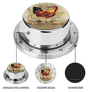 Kitchen Timer Rooster Retro Classroom Timer Stainless Steel Countdown Timer with Magnetic Backing