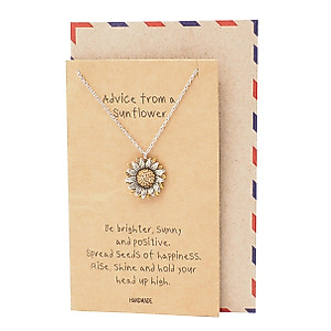 quan jewelry Sunflower Necklace for Women, Gift for Mother with Inspirational Greeting Card (Two Tone)