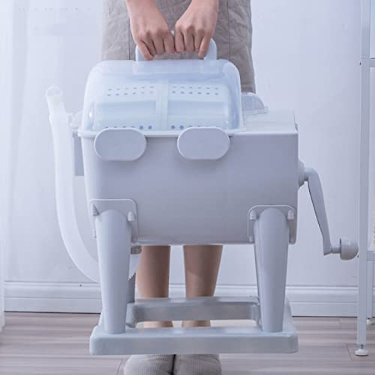 Mini Hand Crank Washing Machine Dehydrator, Portable Non-Electric Drum Washing Machine Spin Dryer for Camping Travelling Outdoor Gray