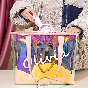 ROXIQ Clear Tote Bag for Women,Large Transparent Holographic Handbag See Through Shoulder Crossbody Bag for Security Travel,Shopping,Sports and Work