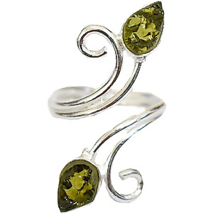 Branch Ring, Moldavite raw Ring, Reiki Healing ring, Psychic protection ring, Silver Plated Ring, Moldavite Ring, Brass Ring, Czechoslovakia Ring (10 US)