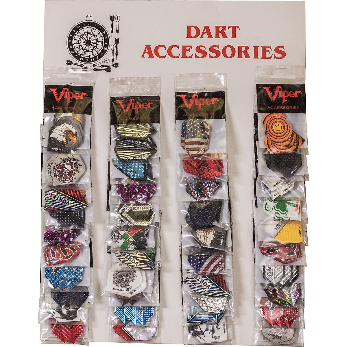 Viper Assorted Dimplex Dart Flights on Display Card: 40 Sets of Mixed (Standard and Slim) Flights, 120 Pieces