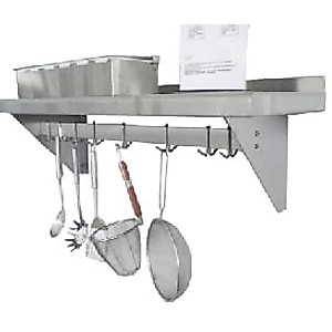 Stainless Steel Wall Mount Shelf 12 x 24 Inch, NSF Certified Shelf with 5 Hooks, 180 lb Load Capacity Floating Shelf Kitchen Storage Racks Commercial Shelves for Restaurant, Hotel and Garage