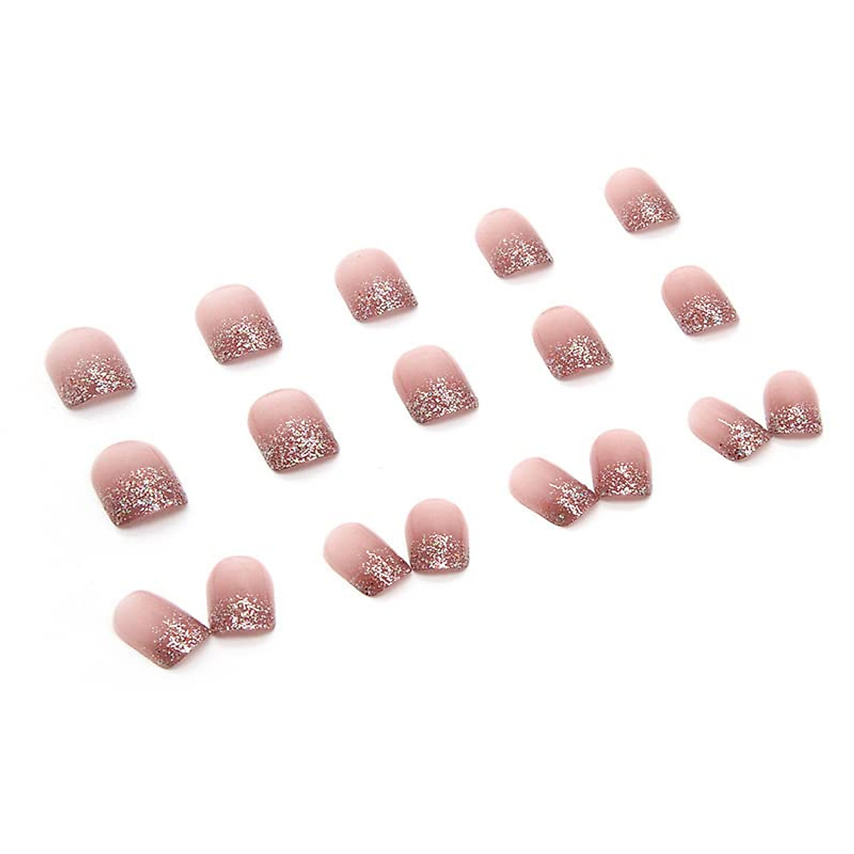 Pink Press on Nails Square, Short Fake Nails with Glitter Pattern,Glue on nails for Women Girls DIY Nail Manicure, Includes Prep Pad, Mini File, Cuticle Stick, Glue, Jelly Glue and 24 False Nails