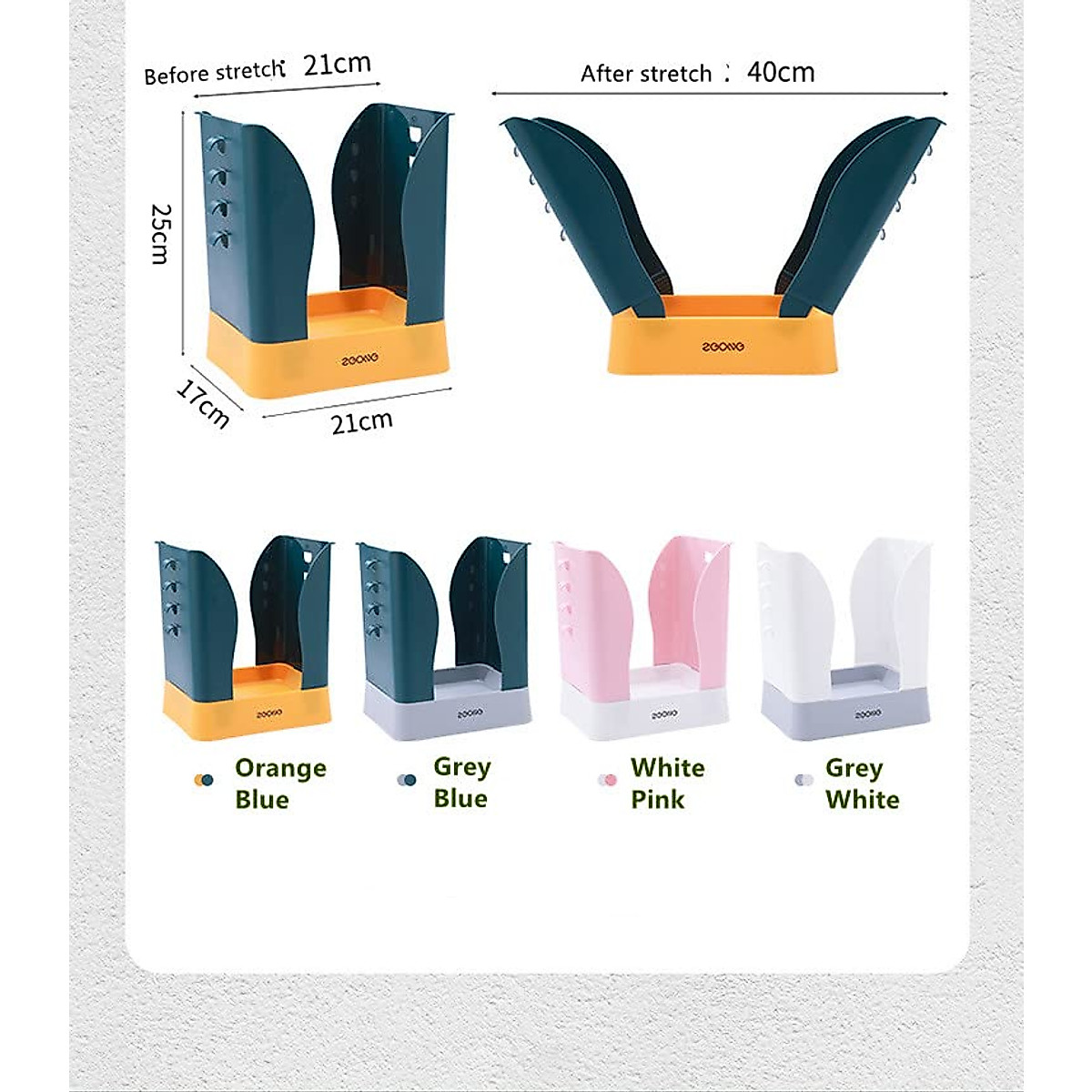 Eco Friendly Trash Can, Trash Bags Holder, Adjustable Size Rubbish bin (Grey Blue + Orange Blue)