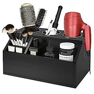 AKTOP Wooden Hair Tool Organizer - Blow Dryer Holder, Hair Styling Tools & Accessories Organizer, Bathroom Vanity Countertop Storage for Hair Dryer, Flat Irons, Curling Irons - Hold Hot Tools, Black