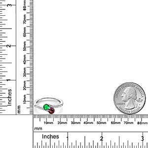 Gem Stone King 925 Sterling Silver Green Nano Emerald and Red Rhodolite Garnet Bypass Ring For Women (0.91 Cttw, Gemstone May Birthstone, Round 4MM, Available In Size 5, 6, 7, 8, 9)