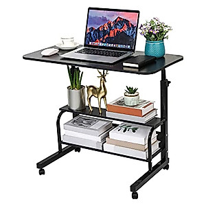 Adjustable Height Mobile Computer Desk for Small Space Rolling Writing Desk with Wheels Desk Home Office Study Desk Portable for Bedrooms Work Desk Size 31.5x15.7 Inch Black with Storage Gaming Table