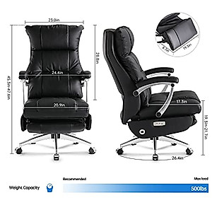 LEAGOO Automatic Executive Office Chair High-Back Electric Reclining Office Chair with Footrest, Ergonomic Computer Desk Chairs with Wheels and Linkage Arms Swivel Rolling Chair with Genuine Leather