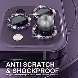Choiche [3+1] for iPhone 14 Pro/iPhone 14 Pro Max Camera Lens Protector Bling, 9H Tempered Glass Camera Cover Screen Protector Metal Ring Decoration Accessories (Glitter-Purple)
