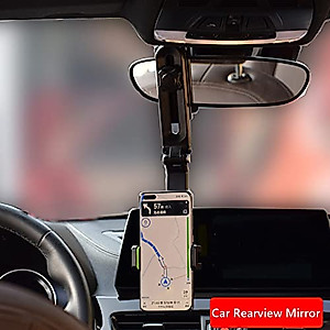 ihreesy Rearview Mirror Phone Holder,Multifunctional 360 Rotatable Mobile Phone Holder Universal Smart Phone Cradle Car Mount Car Phone Stand for Rear View Mirror Steering Wheel,Gray