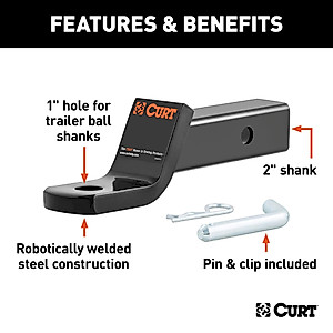 CURT 45032 Class 3 Trailer Hitch Ball Mount and Pin, Fits 2-Inch Receiver, 7,500 lbs, 1-Inch Hole, 2-In Drop, 3/4-Inch Rise