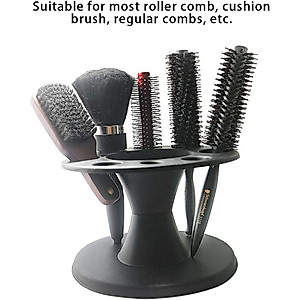HURRISE Hair Brush Holder Stand,Plastic Round Hair Brush Comb Holder Display Rack Hair Styling Brush Stand Shelf Accessories(Black)