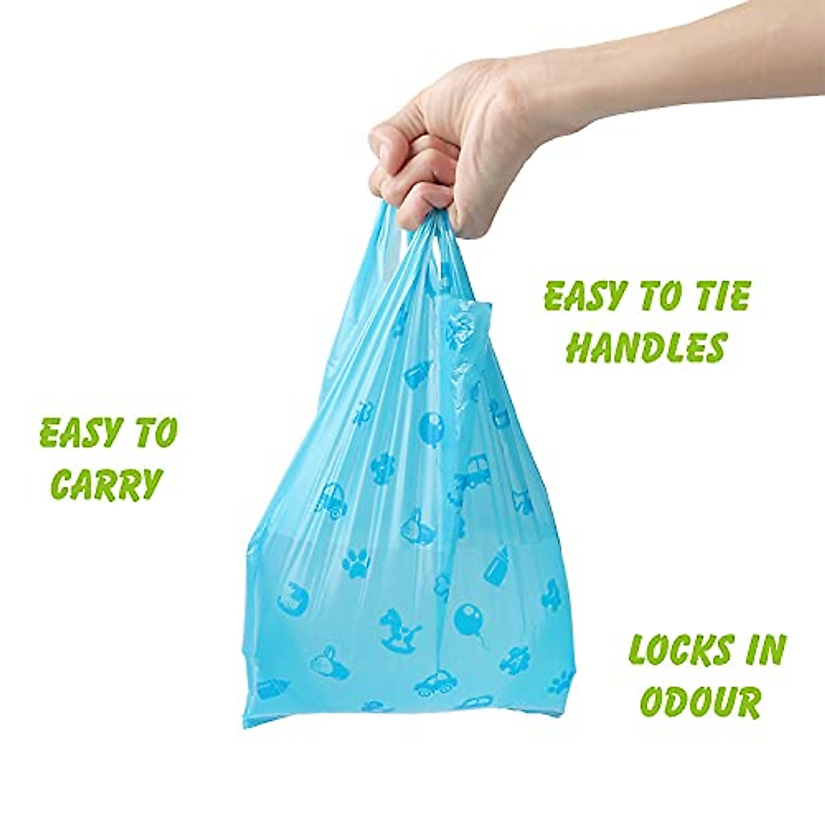 Disposable Diaper Bags with Easy-Tie Tabs, Degradable Diaper Trash Bags or Pet Waste Bags, With Cute Pattern Unscented Biodegradable Diaper Sacks, 200 Counts
