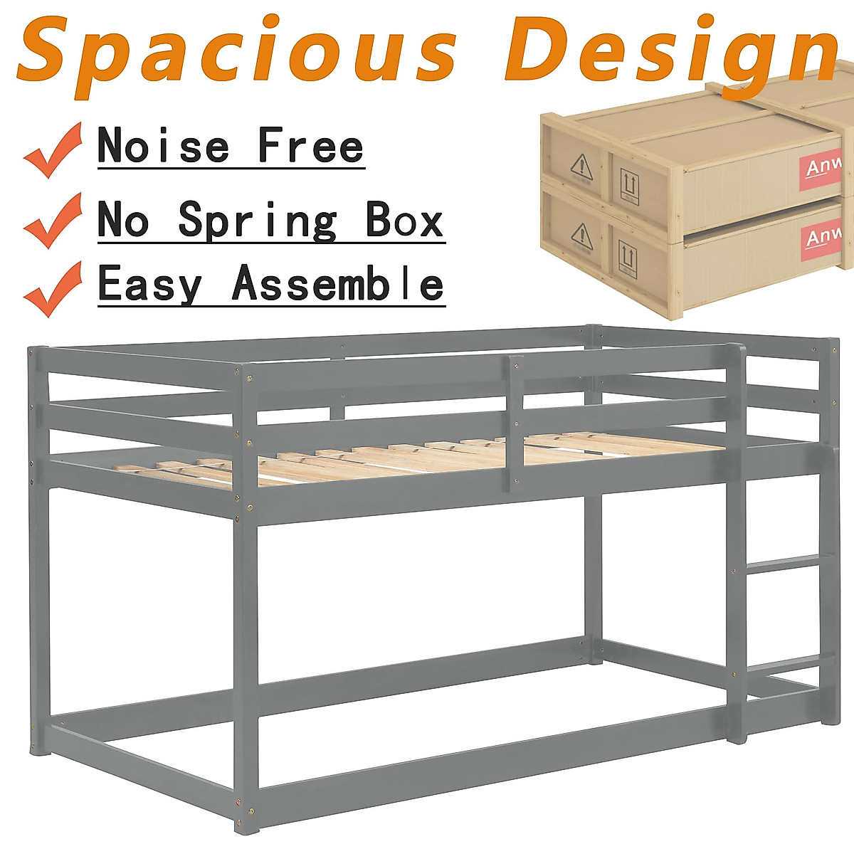 Ochangqi Kids Bunk Bed Twin Over Twin with Stairs and Rails for Kids Toddler Girls Boys,Pine Wood,Easy Assemble, Convertible to Low Profile Loft Bed (Grey)