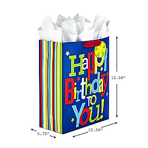 Hallmark 15" Extra Large Gift Bag with Tissue Paper for Birthday (Happy Birthday to You!)