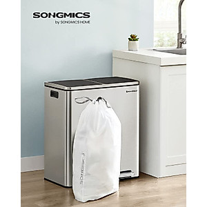 SONGMICS Drawstring Trash Bags, 8 Gallon Garbage Bags for 8-Gallon or 16-Gallon Dual Trash Cans, Trash Liners, Custom-Fit, Liner Code 30A, 2 Rolls, 90 Count, Watertight, Kitchen, White UKRB30A02