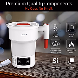 Liberty Premium Foldable Portable Travel Electric Kettle Premium BPA-Free Silicone Collapsible , Temperature Display 6 Preset Functions, Auto Shut-Off, Bottle Warmer, Hot Water Boiler
