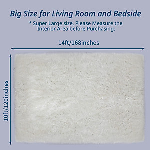 HOMBYS 10x14 Oversized Faux Fur Area Rug for Living Room Bedroom, Super Soft & Fluffy White Faux Sheepskin Play Carpet for Kids Children, Luxury Plush Furry Décor Shaggy Feet Mat for Bedside