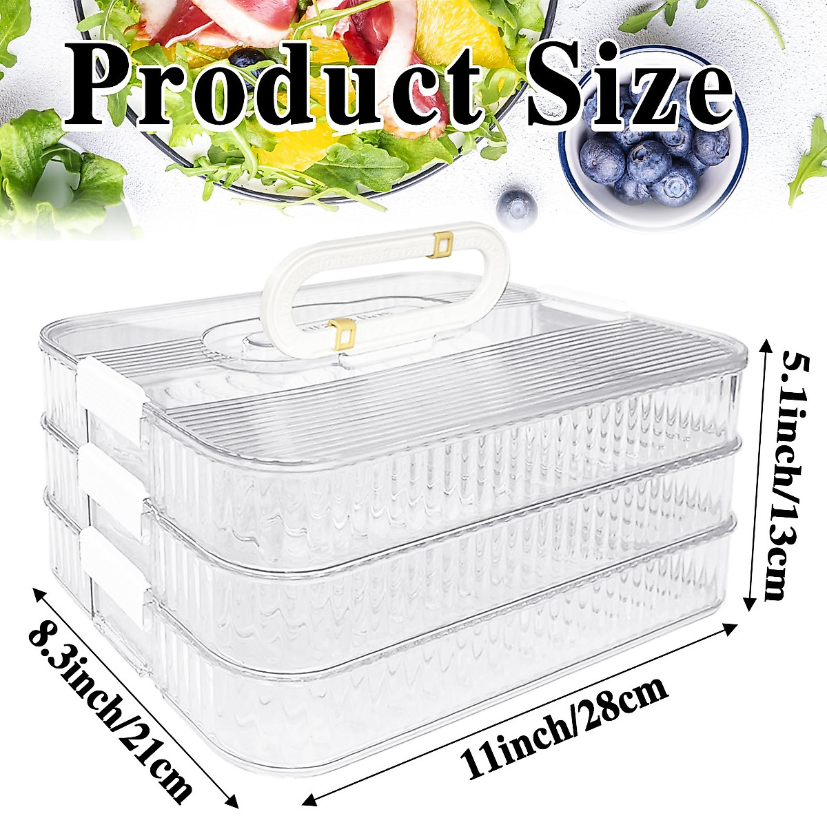 Haawooky 3 Layer Deli Meat Container with Lid,Lunch Meat Container for Refrigerator Organizing,Food Storage Container for Vegetables,Fruit,Bacon,Meat,Cheese