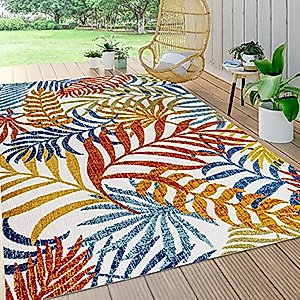 JONATHAN Y AMC100B-4 Tropics Palm Leaves Indoor Outdoor Area Rug Bohemian Floral Easy Cleaning High Traffic Bedroom Kitchen Backyard Patio Porch Non Shedding, 4 X 6, Cream/Orange