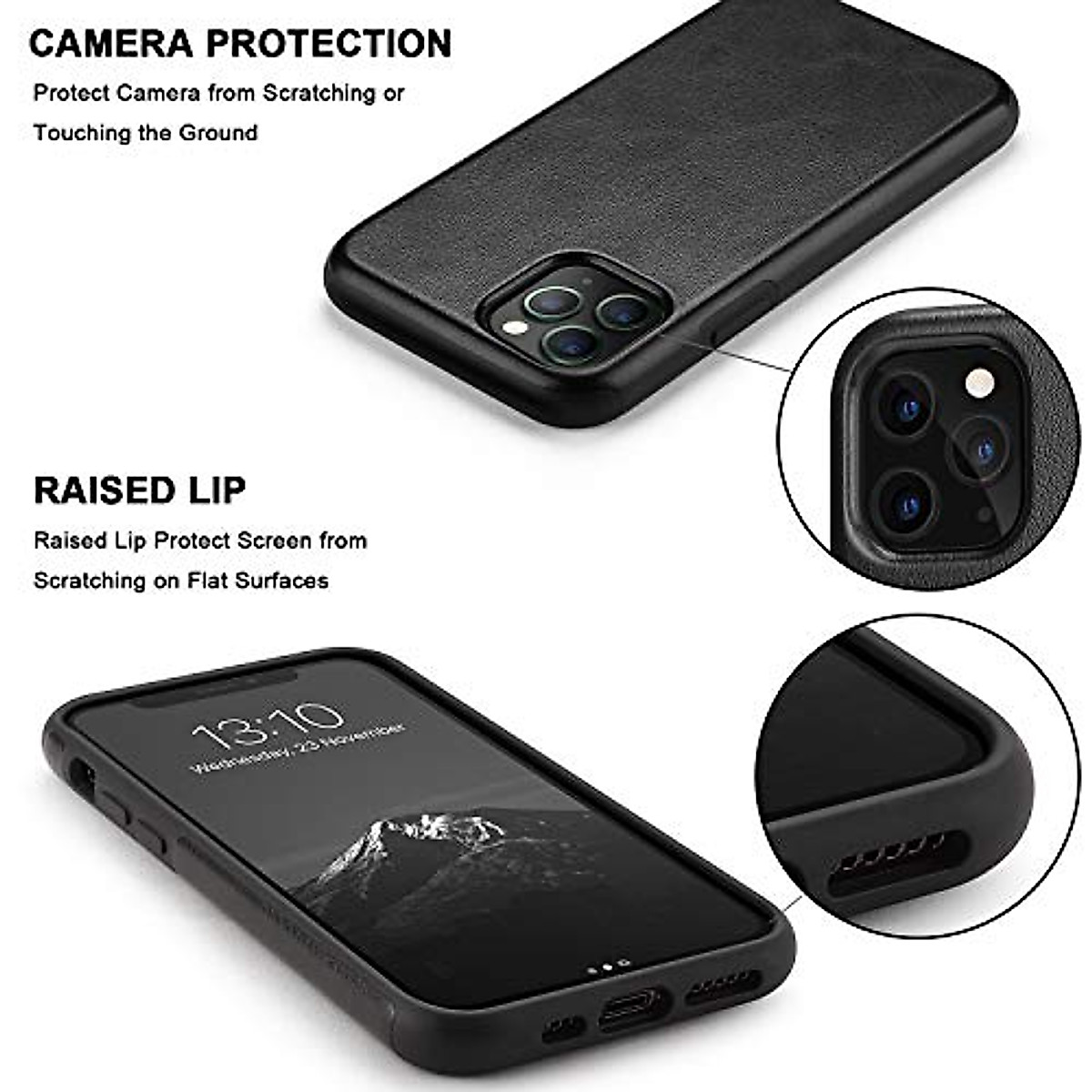 TENDLIN Compatible with iPhone 11 Pro Max Case Premium Leather TPU Hybrid Case (Black)