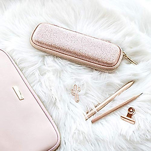 Comfyable Pencil Holder Pencil Case for Apple Pencil, Pen Accessories Elastic Strap Sleeve Protective Carrying Case for Stylus USB Cable AirPods with Mesh Pockets, Rose Gold