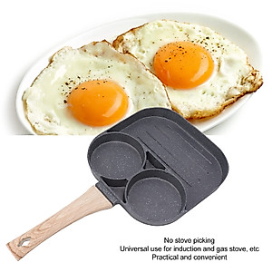 Breakfast Cooking Pan Egg Frying 2 Round Cup 3 Section Stick Proof With Wooden Handle For Induction Gas Stove Home