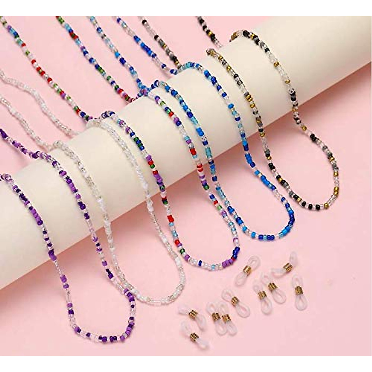 HOLLOSPORT 5PCS Face Mask Chains and Cords for Women, Beaded Eye Glasses Necklace Holder Lanyard Multi-purpose Accessory for Adults with 10 Free Eyeglass Loops