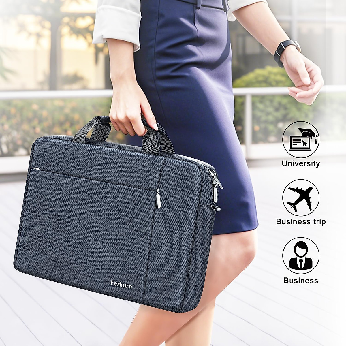 Ferkurn Laptop Bag Case for Women Men Computer Bag Compatible with HP Envy Pavilion Omen/LG Gram/MSI/Dell Inspiron XPS/Lenovo/Acer, Shoulder Strap Carrying Messenger Briefcase, Grey, 14 Inch