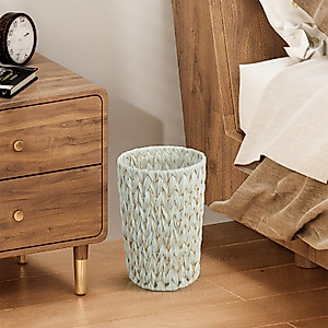 Endymion Wicker Trash Can,Wicker Waste Basket for Bathroom,Decorative Boho Small Bathroom Trash Can,Waterproof Wicker Trash Basket,2 Gallon Compact Round,Milk White