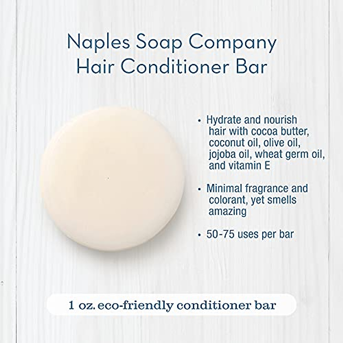 Naples Soap Company, Protein Enriched, 50-75 Use, Solid Hair Conditioner Bar, Eco-Friendly Haircare, Helps Ensure Vibrant, Healthy Hair, All Hair Types, Fragrance Free, 1oz