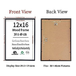 Weikani 12x16 Wood Picture Frame,2 Pack-30x40cm Black Wood Photo Frame,Certificate Frame with Plexiglass for Wall Mount or Table Top Display