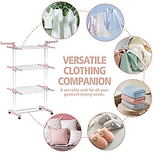 TOOLF Foldable Clothes Drying Rack, 4-Tier Drying Rack Clothing, Laundry Drying Rack with Foldable Wings, Space Saving Laundry Rack, Pink