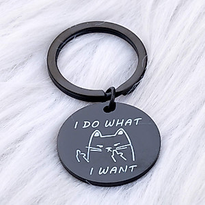 BNQL Funny Cat I Do What I Want Keychain Bracelet Geeky Keyrings Gifts (black)