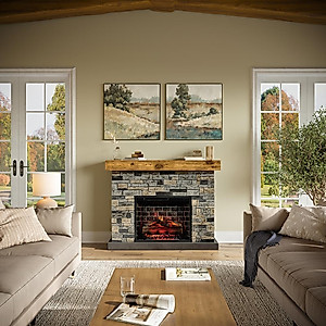 Country Living Dixson 55 Inch Wood Mantel with Faux Stone Brick Surround & 28" Smart Electric Fireplace | 55" W x 16" D x 43" H