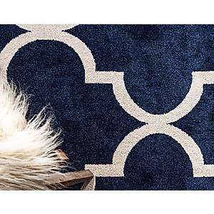 Unique Loom Trellis Collection Modern Morroccan Inspired with Lattice Design Area Rug, 7' 1" x 10' Rectangle, Navy Blue/Beige