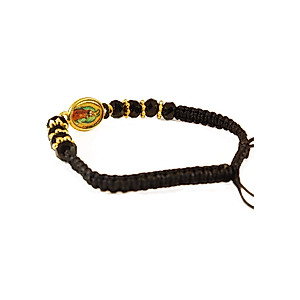 Black String Virgin Mary Black Bead with Golden-Inlay Adjustable Bracelet Protection Prosperity Good Luck Pulsera De La Virgen Maria Color Negro Proteccion Prosperidad Buena Suerte (Black Bead)