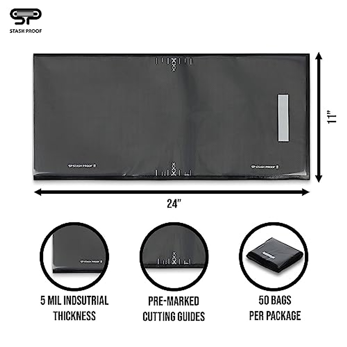 Stash-Proof Vacuum Seal Bags - 11" x 24", Black and Clear - 5.5 Mil Thickness - Ideal for Home and Industrial Food Storage - Sealer Bags - Pack of 50