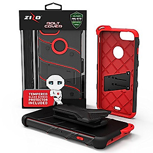 ZIZO Bolt Series for iPhone 8 Plus Case Military Grade Drop Tested Tempered Glass Screen Protector Holster iPhone 7 Plus case Black RED