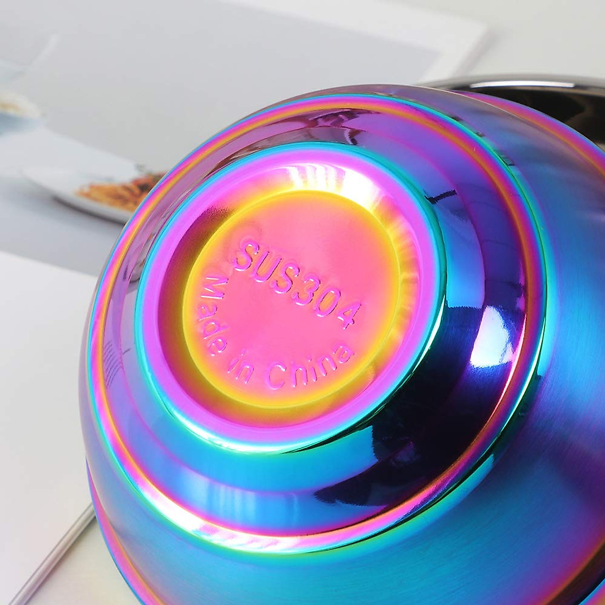 Large Rainbow 304 Stainless Steel Bowl Set of 4, Double-Walled Heat Insulation Anti-Scalding Kitchen Soup Bowls, Drop Resistance Children Bowl Salad Bowl Set for Mixing (5.1 Inches Diameter)