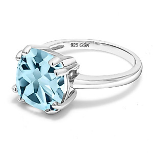 Gem Stone King 925 Sterling Silver Sky Blue Topaz Engagement Ring | Double Prong Ring for Women | 4.25 Cttw | Cushion Cut 10MM | Gemstone Birthstone | Available in size 5, 6, 7, 8, 9
