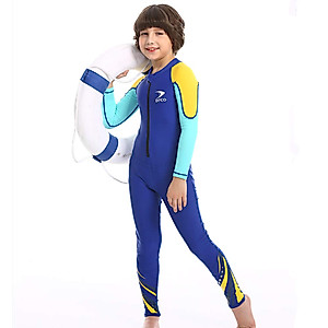 ZCCO Kids Swimsuit, Full Body Sunsuit, Youth Boy's and Girl's One Piece Long Sleeve Swimsuit for Swimming,Bathing, Surfing etc Water Sports (Blue, M)