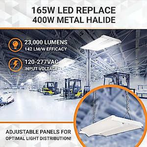 165W/130W/110W LED Linear High Bay Fixture, 2ft LED Shop Light, 4000K/5000K CCT, 400W MH Equal Warehouse Light for Indoor Commercial Warehouse and Shop Lighting, 100-277VAC, Tiltable Panels, White