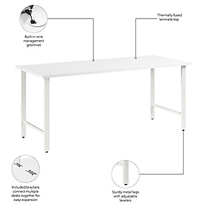 Bush Business Furniture Hustle 72W x 30D Computer Desk with Metal Legs in White, Modular Office Table for Home and Professional Workspace
