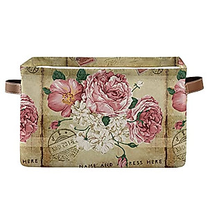 ALAZA Vintage Shabby Chic Pink Rose Floral Foldable Storage Box Storage Basket Organizer Bins with Handles for Shelf Closet Living Room Bedroom Home Office 1 Pack