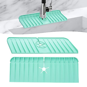 Silicone Faucet Mat Sink Water Splash Guard - Kitchenguard Silicone Faucet Handle Drip Catcher Tray - Faucet Splash Catcher Mat for Kitchen Bathroom-Guard Keep Drying(Mint Green)