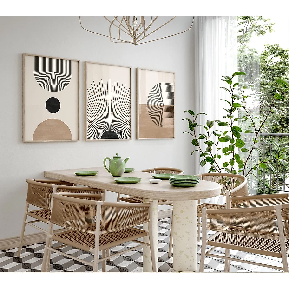 Mid Century Modern Wall Art Set of 3 Neutral Boho Art Prints Abstract Geometric Wall Art Picture Black Beige Minimalist Painting Canvas Artwork for Living Room Bedroom 16x24 Inch UNFRAMED