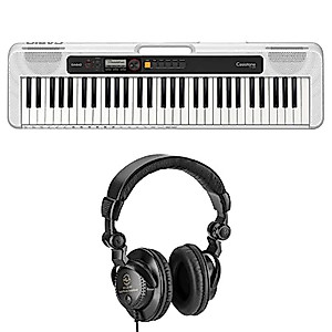 Casio CT-S200 61-Key Digital Piano Style Portable Keyboard, 48 Note Polyphony and 400 Tones, White with Headphones